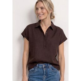 Kurzarmbluse Street One, Damen, Gr. 38, espresso braun, Web, 60% Leinen, 40% Baumwolle, unifarben, klassisch normal, V-Ausschnitt, normaler Saum, Blusen, mit Leinenanteil