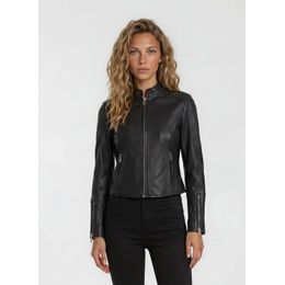 Lederjacke Trueprodigy "Vega Stehkragen und dekorative Rei&szlig;verschl&uuml;sse an den &Auml;rmeln", Damen, Gr. L, schwarz, Obermaterial: 100% Schafsleder sheepskin., slim fit, Jacken