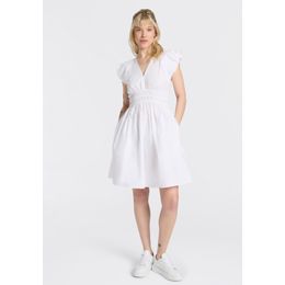 Minikleid BOSS Orange "Darico Premium Damenmode", Damen, Gr. 38, N-Gr, wei&szlig; 100, Popeline, Obermaterial: 100% Baumwolle, unifarben, tailliert kniefrei, V-Ausschnitt, Puff&auml;rmel, Kleider Minikleid, mit geraffter Taille, V-Ausschnitt