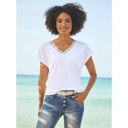 Kurzarmshirt Heine "Shirt", Damen, Gr. 38, wei&szlig;, 95% Viskose, 5% Elasthan, unifarben, V-Ausschnitt, Shirts