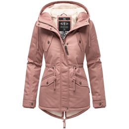 Winterjacke Marikoo "Manolya", Damen, Gr. L (40), orange (terra), Oberstoff: 100% Baumwolle. Futter: 100% Polyester. Wattierung: 100% Polyester. &Auml;rmelfutter: 100% Polyester, figurbetont Po-bedeckend, hoch geschlossener Ausschnitt, &Auml;rmel ohne &Auml;rmelschlitz Rippstrickb&uuml;ndchen mit Druckknopf, Jacken Winterjacke, stylischer Kurzmantel mit weichem Teddyfell-Futter