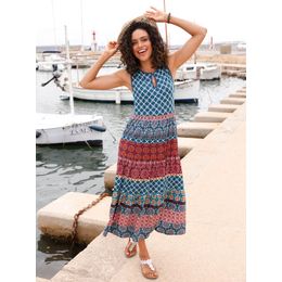 Jerseykleid Inspirationen "Jersey-Kleid", Damen, Gr. 36, Normalgr&ouml;&szlig;en, bunt (jeansblau, kirsche, bedruckt), Jersey, 95% Viskose, 5% Elasthan, gemustert, mehrfarbig, lang, Rundhals, Kleider Jerseykleid
