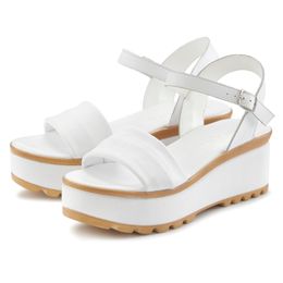 Sandalette Lascana "Riemchensandalette, Sandale, Sommerschuh, offener Schuh", Damen, Gr. 35, wei&szlig;, Obermaterial: 100% Schafsleder. Decksohle: 100% Lederimitat. Futter: 100% Synthetik. Laufsohle: 100% Synthetik, unifarben, Basic, Schuhe Sandalette, NEU aus Leder mit Keilabsatz