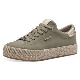 Plateausneaker Tamaris, Damen, Gr. 39, gr&uuml;n (oliv), Lederimitat, kontrastfarbene Details, Schuhe Plateausneaker, Freizeitschuh, Halbschuh, Schn&uuml;rschuh mit Textilkordel am Plateau, Topseller