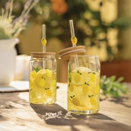 Trinkglas "Zitrone" mit Strohhalm, 2er Set