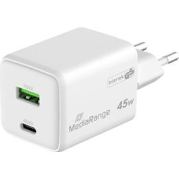 MediaRange Quick Charge Schnellladeadapter MRMA113-2, 45 W, Eurostecker, 1 x USB-C und 1 x USB-A, wei&szlig;