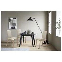 Polsterstuhl stressless "Laurel", beige (cream batick, schwarz), B:57cm H:92cm T:59cm, Leder BATICK: BATICK ist ein leicht korrigiertes, durchgef&auml;rbtes und genarbtes M&ouml;belleder, bei dem die meisten Unebenheiten und Spuren in der Regel entfernt wurden., St&uuml;hle, Polsterstuhl, Low Back, Gr&ouml;&szlig;e M, mit abgerundeten Beinen in Schwarz