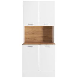 Buffet, Wei&szlig;, Eiche, Holzwerkstoff, 6 F&auml;cher, 90x210x52 cm, K&uuml;chen, K&uuml;chenm&ouml;bel, Buffetschr&auml;nke