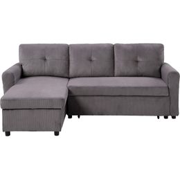 Schlafsofa "Gustavo L-Form, B: 199 cm", grau, B:199cm H:82cm T:127cm, 100% PES, ATLANTIC HOME COLLECTION, Sofas, Schlafsofa, mit Bettfunktion, Bettkasten & seitlichen Taschen