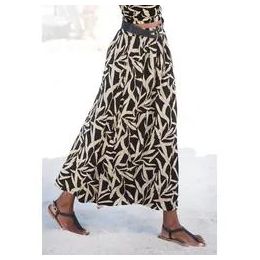 Maxirock s.Oliver, Damen, Gr. 38, schwarz (schwarz, sand bedruckt), Jersey, Obermaterial: 95% Viskose, 5% Elasthan, bedruckt, figurumspielend lang, R&ouml;cke Maxirock, mit Alloverdruck, langer Sommerrock mit Schlitz, Topseller
