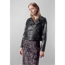 Bikerjacke STREET ONE STUDIO, Damen, Gr. 34, schwarz, Stoff, 100% Polyester, unifarben, gerade kurz, V-Ausschnitt, B&uuml;ndchen, Jacken, mit Rei&szlig;verschluss-Detail