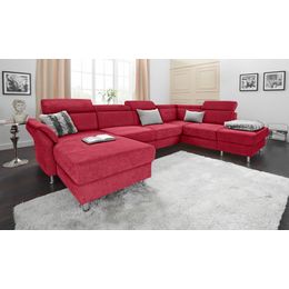 Sit & More Wohnlandschaft SIT & MORE "Avignon U-Form", rot, B:331cm H:97cm T:228cm, Flachgewebe (90% Polyester, 10% Polyamid);Luxus-Microfaser (100% Polyester);Struktur (100% Polyester), Sofas, Wohnlandschaft, wahlweise mit Bettfunktion und Stauraum, inklusive Kopfteilverstellung