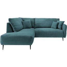Ecksofa Home Affaire "Lazio modern und bequem, schmale Armlehnen, tolle Detailverarbeitung", blau (silber, zierkissen silber), B:255cm H:94cm T:190cm, 93% Polyester, 7% Polyamid, Sofas, Ecksofa, zwei verschiedene Fu&szlig;farben w&auml;hlbar