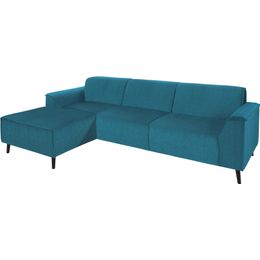 Ecksofa DOMO collection "Amora, inkl. Federkern, hoher Sitzkomfort, Breite 268 L-Form", blau (petrol), B:268cm H:81cm T:159cm, Struktur grob (100% Polyester);Luxus-Microfaser (100% Polyester);Struktur (100% Polyester), Sofas, Ecksofa, Komfortsitzh&ouml;he 47 cm, Fu&szlig;h&ouml;he passend f&uuml;r g&auml;ngige Saugroboter