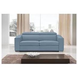 Schlafsofa Egoitaliano "Cabiria, Design und super Sitz- und Liegekomfort", blau (himmelblau), B:226cm H:97cm T:103cm, Leder &raquo;BULL&laquo; (echtes Rindsleder). Geschliffenes, pigmentiertes und behandeltes Rindsleder mit einer Dicke von 1, 3-1, 5 mm. Dieses Leder zeigt eine ziemlich weiche Hand mit einem halb undurchsichtigen Aussehen. Es handelt sich um ein gesch&uuml;tztes Leder. Eine leichte Deckschicht sch&uuml;