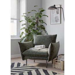Sessel OTTO HOME "Stine Cocktailsessel", gr&uuml;n (dunkelgr&uuml;n), B:96cm H:86cm T:86cm, Struktur (100% Polyester);Struktur weich (85% Polyester/15% Nylon);Samtoptik (100% Polyester), Sessel, Sessel, Besonderes Design durch Kissenoptik und Keder, by Morten Georgsen