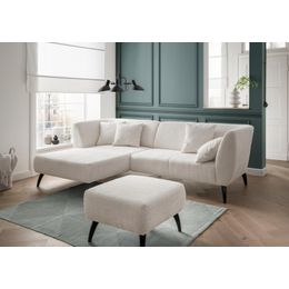 Ecksofa Home Affaire "Lazio modern und bequem, schmale Armlehnen, tolle Detailverarbeitung", wei&szlig;, B:264cm H:80cm T:160cm, 100% Polyester, Sofas, Ecksofa, Holzfu&szlig;farbe w&auml;hlbar, inkl. 4x Zierkissen