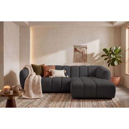 Ecksofa OTTO HOME "Gerron, Struktur-Chenille-Stoff mit M&eacute;lange-Effekt", dunkelgrau, B:271cm H:76cm T:180cm, 95%Polyester 5%Polyamide, Sofas, Ecksofa, Breite 271 cm, L-Form, vertikale Steppung, organische Rundungen