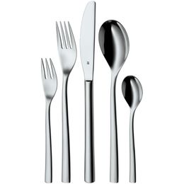 Besteck-Set WMF "Palermo", silber (silberfarben), 30 Stk., Cromargan Edelstahl Rostfrei 18/10, Essbesteck-Sets, Monobloc-Messer, ergonomisch, geschmiedete Messer, Wellenschliff