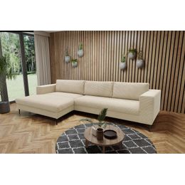 Ecksofa DOMO collection "Modica, zeitlos und elegant, L-Form", beige (creme), B:329cm H:83cm T:173cm, 100% Polyester, Sofas, Ecksofa, Auch in Cord, Fu&szlig;h&ouml;he passend f&uuml;r g&auml;ngige Saugroboter