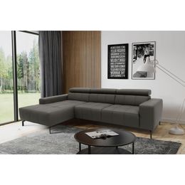 Ecksofa DOMO collection "Cunelli tolle Sitzn&auml;hte als Designelement, fester Sitzkomfort, L-Form", grau, B:292cm H:79cm T:175cm, Lederlook;100% Polyurethan, Sofas, Ecksofa, whlw. verstellbare Kopfteile, passend f&uuml;r g&auml;ngige Saugroboter