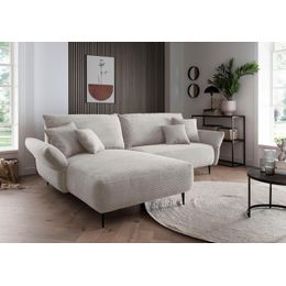 Ecksofa Home Affaire "Lazio modern und bequem, schmale Armlehnen, tolle Detailverarbeitung", silber (silber, zierkissen silber), B:255cm H:94cm T:178cm, 93% Polyester, 7% Polyamid, Sofas, Ecksofa, zwei verschiedene Fu&szlig;farben w&auml;hlbar