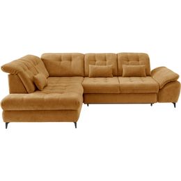 Ecksofa Home Affaire "Lazio modern und bequem, schmale Armlehnen, tolle Detailverarbeitung", gold, B:288cm T:216cm, 100% Polyester, Sofas, Ecksofa