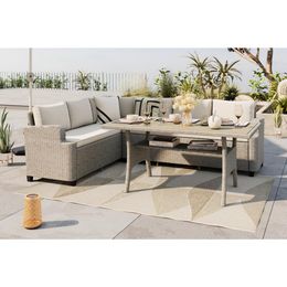 Ambia Garden Dining-Loungeset, Beige, Metall, 233x176 cm, gastro- und objekttauglich, regenabweisend, wetterfest, geeignet f&uuml;r Balkon, Loungem&ouml;bel, Gartenlounge-Sets