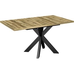 M&auml;usbacher Esstisch M&Auml;USBACHER, schwarz feinstruktur, plankeneiche, schwarz feinstruktur, plankeneiche, B:160cm H:73cm T:90cm, Tische, Esstisch, Metallgestell in Stern Form, ausziehbar