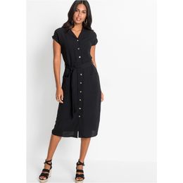 Blusenkleid bonprix, Damen, Gr. 36, N-Gr, schwarz, Web, Obermaterial: 100% Polyester, ausgestellt, Kleider Blusenkleid, eleganter Stil, mit kurzem Arm, mit Reverskragen