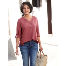Longbluse Casual Looks, Damen, Gr. 40, rot (rotbraun), 100% Viskose, unifarben, V-Ausschnitt, Blusen Longbluse