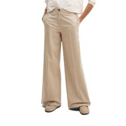 Marc O'Polo B&uuml;gelfaltenhose MARC O'POLO "MARGO Wide", Damen, Gr. 44, N-Gr, smooth sand, Twill, Obermaterial: 98% Baumwolle, 2% Elasthan, weit lang, Hosen, Model Margo wide aus Organic Cotton-Twill