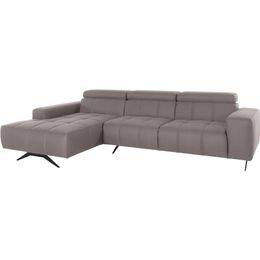 Ecksofa DOMO collection "Trento L-Form, mit Kufenfu&szlig; oder Einzelfu&szlig;", grau (stone), B:287cm H:79cm T:175cm, 100% Polyester, Sofas, Ecksofa, whlw. verstellbare Kopfteile, passend f&uuml;r g&auml;ngige Saugroboter