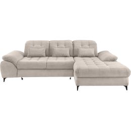 Ecksofa Home Affaire "Lazio modern und bequem, schmale Armlehnen, tolle Detailverarbeitung", beige (silber, zierkissen silber), B:255cm H:94cm T:189cm, 93% Polyester, 7% Polyamid, Sofas, Ecksofa, zwei verschiedene Fu&szlig;farben w&auml;hlbar