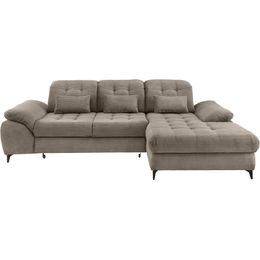 Ecksofa Home Affaire "Lazio modern und bequem, schmale Armlehnen, tolle Detailverarbeitung", beige (silber, zierkissen silber), B:255cm H:94cm T:189cm, 93% Polyester, 7% Polyamid, Sofas, Ecksofa, zwei verschiedene Fu&szlig;farben w&auml;hlbar