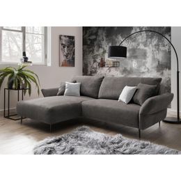 Ecksofa Home Affaire "Lazio modern und bequem, schmale Armlehnen, tolle Detailverarbeitung", grau (grau, braun), B:286cm H:96cm T:178cm, 100% Polyester, Sofas, Ecksofa, inklusive Armlehnenverstellfunktion, 4x Zierkissen gratis