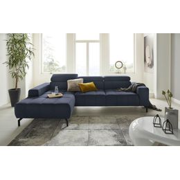 Ecksofa DOMO collection "Cunelli tolle Sitzn&auml;hte als Designelement, fester Sitzkomfort, L-Form", blau (dunkelblau), B:292cm H:79cm T:175cm, Sofas, Ecksofa, whlw. verstellbare Kopfteile, passend f&uuml;r g&auml;ngige Saugroboter