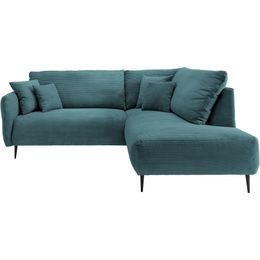 Ecksofa Home Affaire "Lazio modern und bequem, schmale Armlehnen, tolle Detailverarbeitung", blau (silber, zierkissen silber), B:255cm H:94cm T:190cm, 93% Polyester, 7% Polyamid, Sofas, Ecksofa, zwei verschiedene Fu&szlig;farben w&auml;hlbar