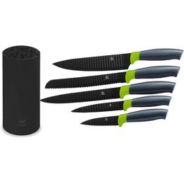 Messerblock King "Carbon Optic", schwarz (schwarz, gr&uuml;n), H:22,5cm &Oslash;:12cm, Messerbl&ouml;cke, Messerblock, Wellenschliff