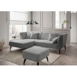 Ecksofa Home Affaire "Lazio modern und bequem, schmale Armlehnen, tolle Detailverarbeitung", grau, B:264cm H:80cm T:160cm, 100% Polyester, Sofas, Ecksofa, Holzfu&szlig;farbe w&auml;hlbar, inkl. 4x Zierkissen