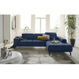 Ecksofa DOMO collection "Cunelli tolle Sitzn&auml;hte als Designelement, fester Sitzkomfort, L-Form", blau (dunkelblau), B:292cm H:79cm T:175cm, Sofas, Ecksofa, whlw. verstellbare Kopfteile, passend f&uuml;r g&auml;ngige Saugroboter