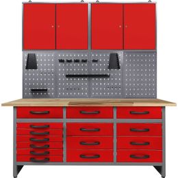 Werkstatt-Set ONDIS24, rot (anthrazit, rot), B:160cm H:205cm T:60cm, Edelstahl, Werkb&auml;nke, 160 cm
