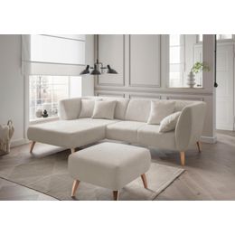 Ecksofa Home Affaire "Lazio modern und bequem, schmale Armlehnen, tolle Detailverarbeitung", beige (creme), B:264cm H:80cm T:160cm, 100% Polyester, Sofas, Ecksofa, Holzfu&szlig;farbe w&auml;hlbar, inkl. 4x Zierkissen
