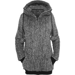 Sweatjacke Urban Classics "Urban Classics Damen Ladies Melange Teddy Zip Hoody", Damen, Gr. XS, blk, wht, 100% Polyester, unifarben, Sweatjacken Sweatjacke