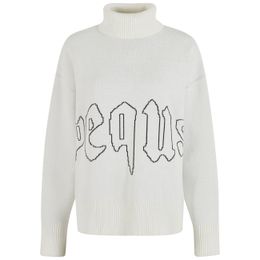 Rundhalspullover PEQUS "PEQUS PEQUS Mythic Knit Sweater", Damen, Gr. XS, wei&szlig;, 100% Baumwolle, mehrfarbig, oversize, Rundhals, Pullover Rundhalspullover