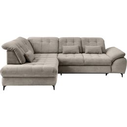 Ecksofa Home Affaire "Lazio modern und bequem, schmale Armlehnen, tolle Detailverarbeitung", silber, zierkissen silber, B:255cm H:94cm T:216cm, 93% Polyester, 7% Polyamid, Sofas, Ecksofa, zwei verschiedene Fu&szlig;farben w&auml;hlbar