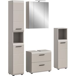 Badezimmer-Set Welltime, kaschmir, B:150cm H:185cm T:30cm, Holzwerkstoff, MDF, Kastenm&ouml;bel-Sets, Florenz, Badkombination 5-tlg.,Kaschmir,l inkl Beleuchtung