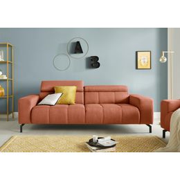 2,5-Sitzer DOMO collection "Cunelli, moderne Sitzn&auml;hte als Designelement, fester Sitzkomfort", orange, B:238cm H:79cm T:104cm, Sofas, whlw. verstellbare Kopfteile, passend f&uuml;r g&auml;ngige Saugroboter