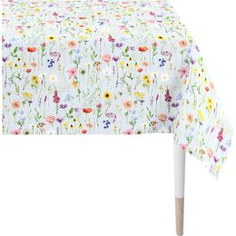 Tischdecke Apelt "6815 SPRINGTIME, Fr&uuml;hjahrsdeko, Fr&uuml;hling", bunt (hellblau, bunt), B:150cm L:250cm, Baumwolle, Polyester, Tischdecken, Tischdecke, Digitaldruck, mit Fr&uuml;hjahrsbl&uuml;ten, wie auf einer Streublumenwiese