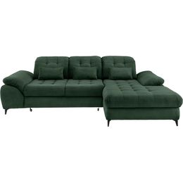 Ecksofa Home Affaire "Lazio modern und bequem, schmale Armlehnen, tolle Detailverarbeitung", gr&uuml;n (silber, zierkissen silber), B:255cm H:94cm T:189cm, 93% Polyester, 7% Polyamid, Sofas, Ecksofa, zwei verschiedene Fu&szlig;farben w&auml;hlbar
